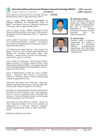 IRJET- Applications of Ergonomic Analysis Tools in an Industry: A ...