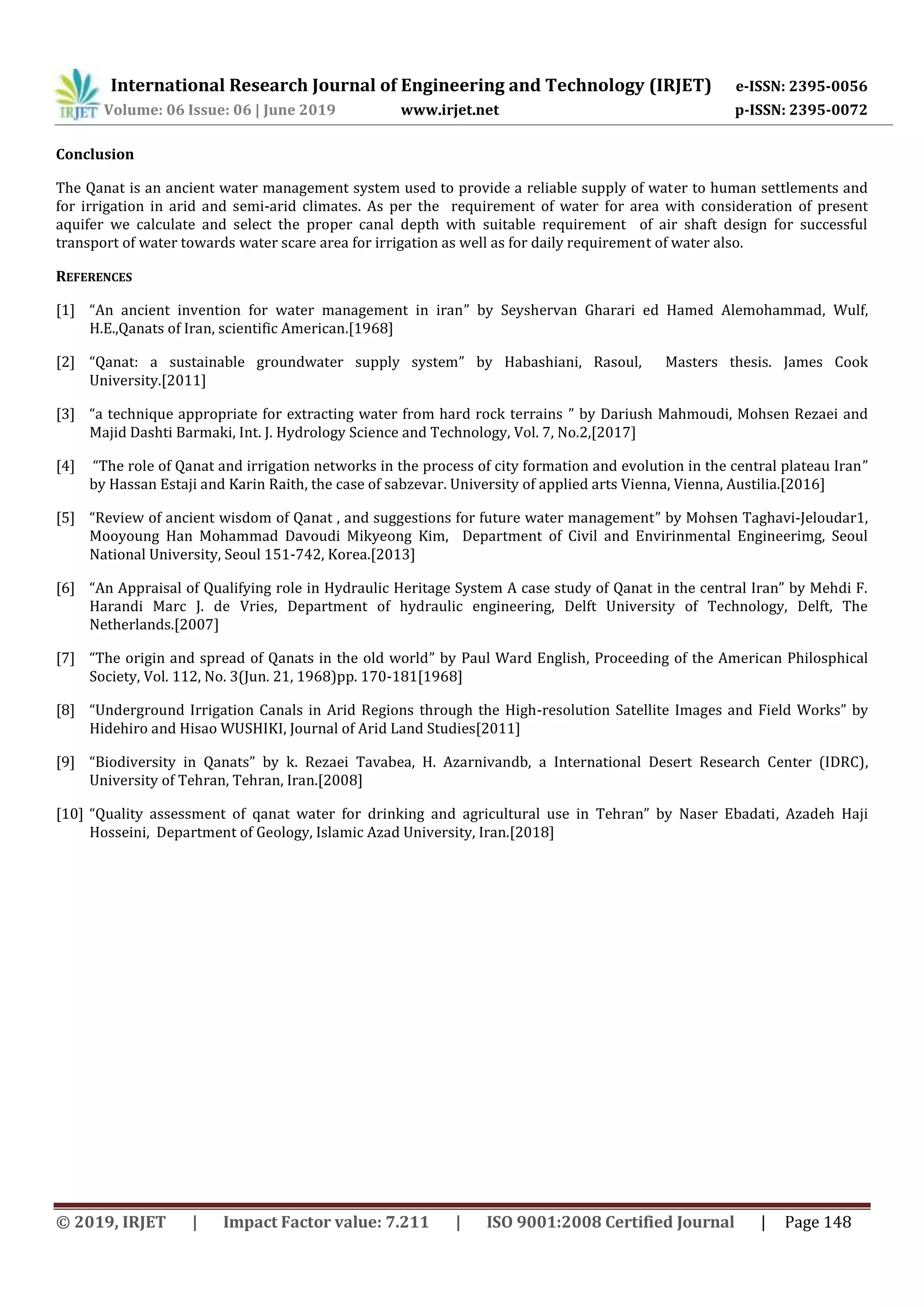 IRJET- A Study of Application of Qanat System using Modern Techniques ...