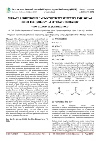 IRJET- Nitrate Reduction from Synthetic Wastewater Employing MBBR Technology – A Literature ...