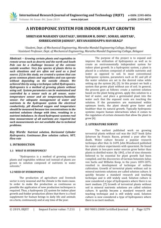 IRJET- A Hydroponic System for Indoor Plant Growth | PDF | Agriculture | Industries