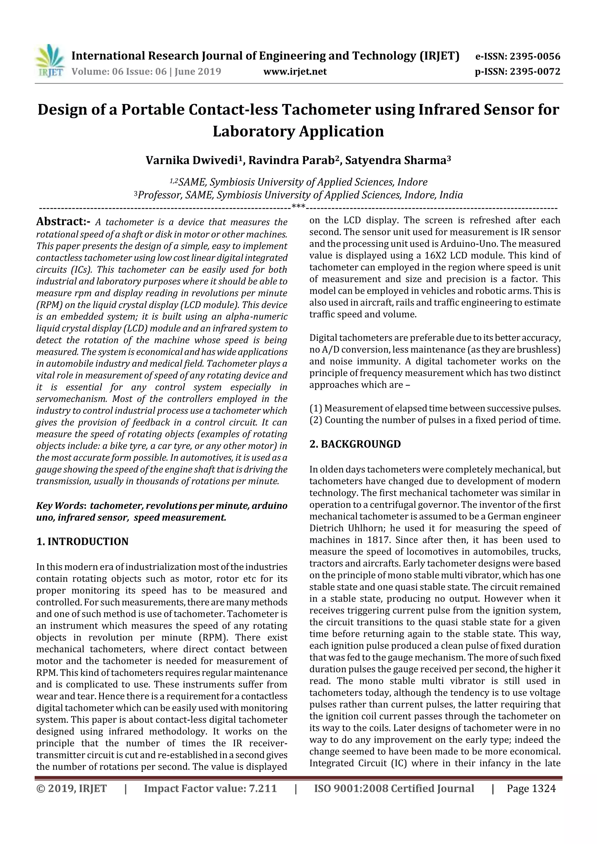 IRJET- Design of a Portable Contact-Less Tachometer using Infrared ...