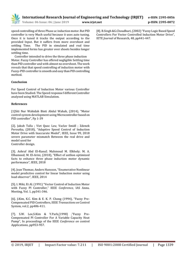 IRJET- Performance Analysis of Induction Motor using different Controller for Speed Control | PDF
