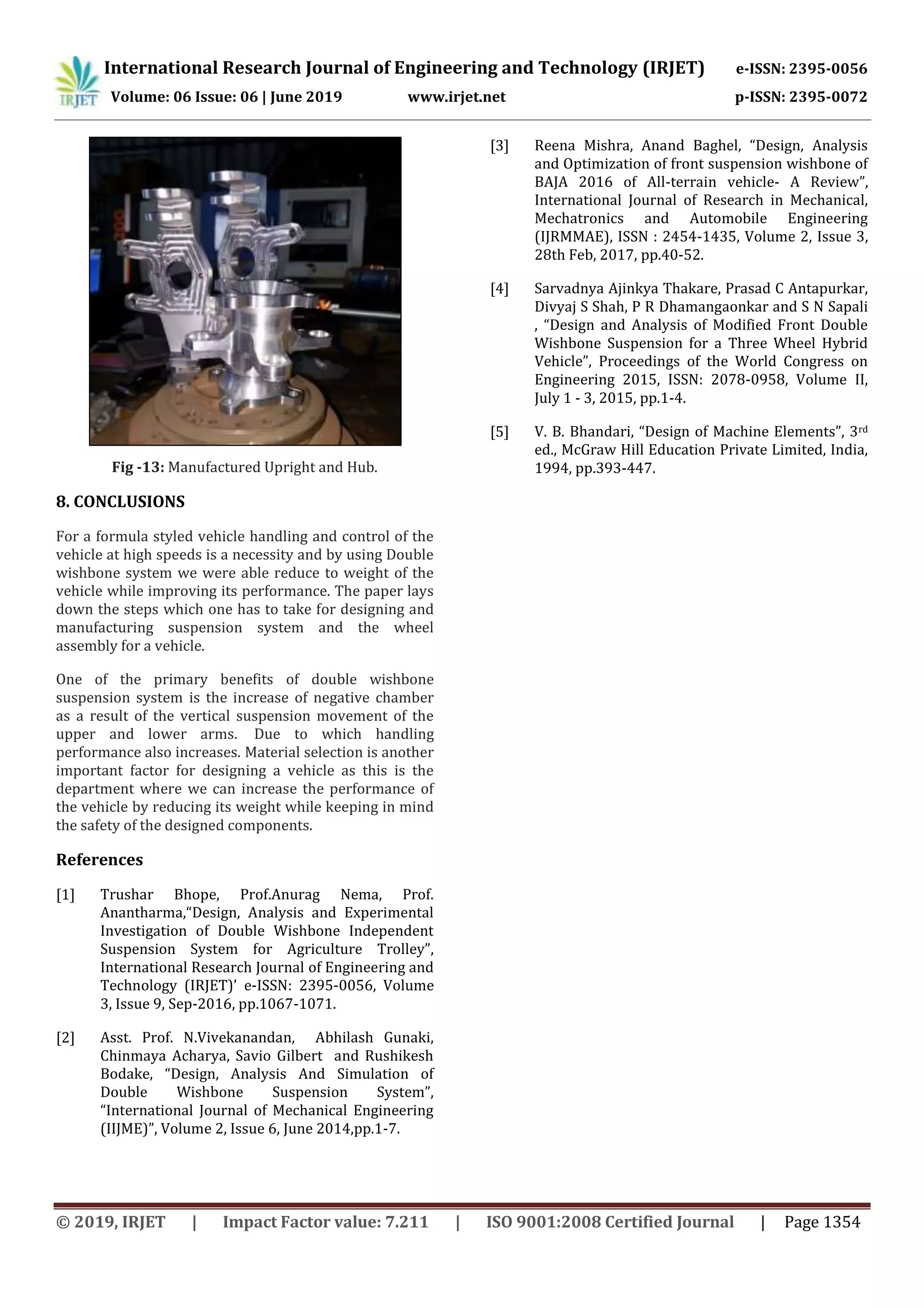 IRJET- Design & Manufacturing of Double Wishbone Suspension and Wheel Assembly for Formula Style ...