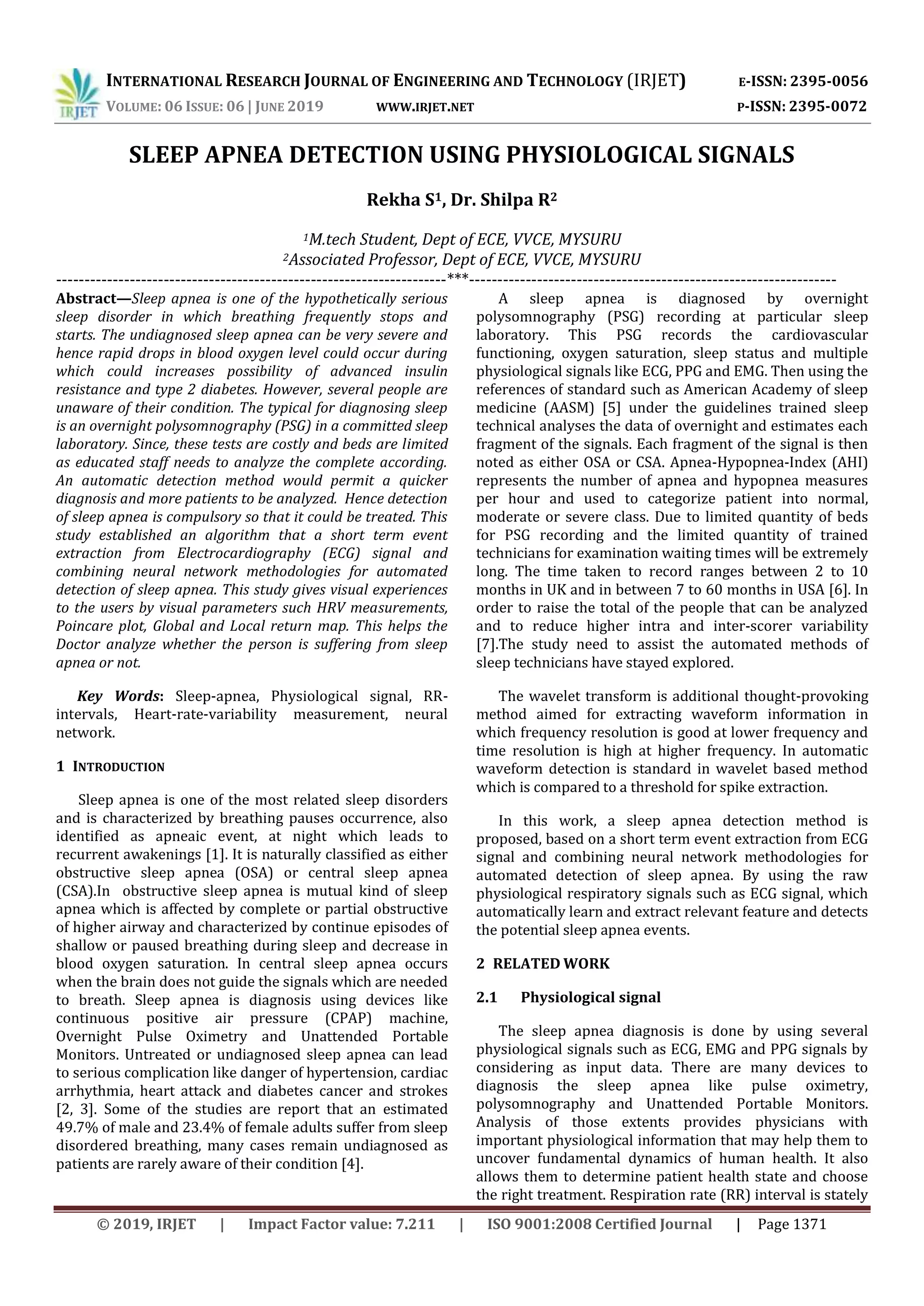 IRJET - Sleep Apnea Detection using Physiological Signals | PDF