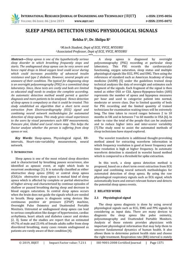 Irjet Sleep Apnea Detection Using Physiological Signals Pdf
