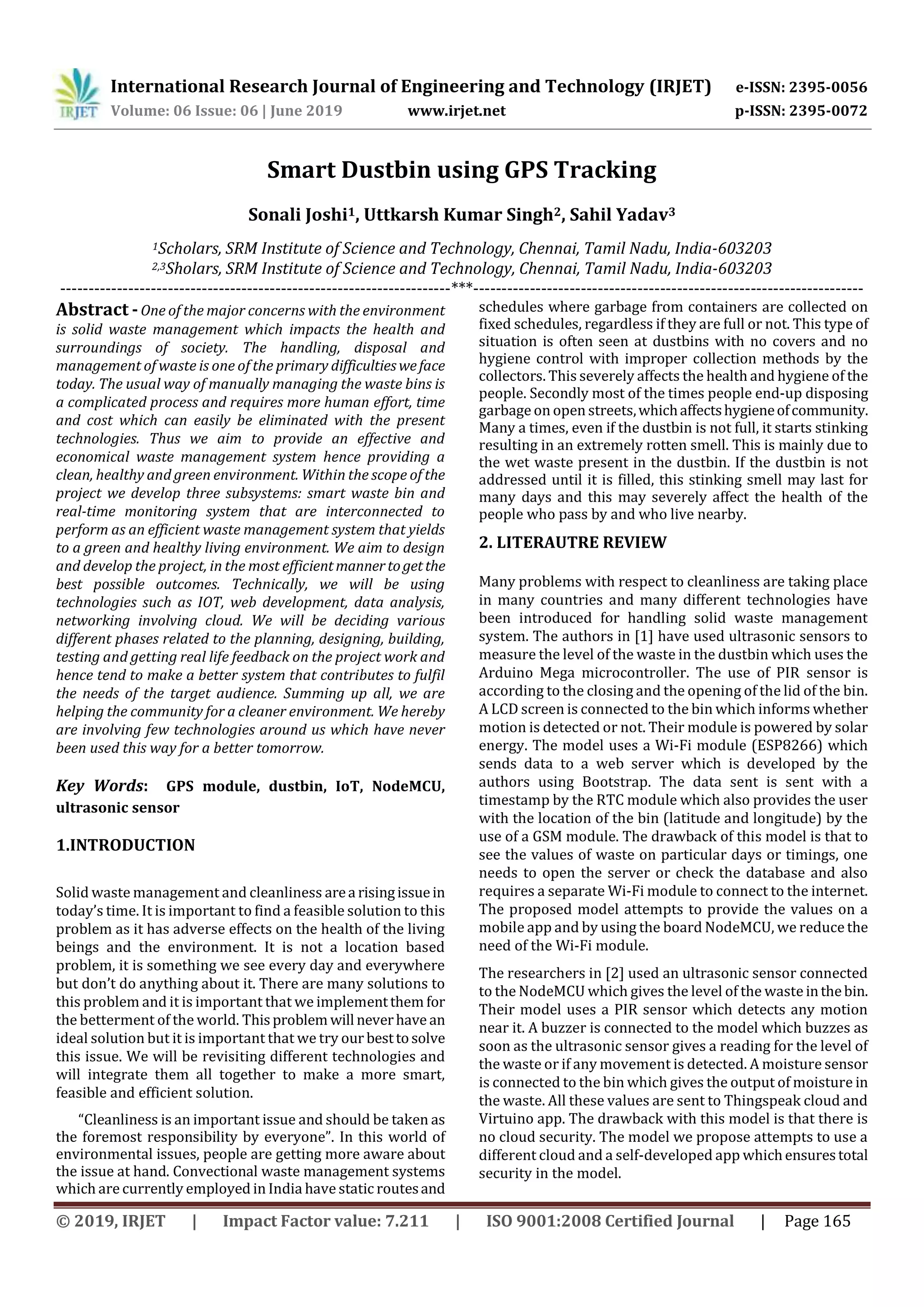 IRJET- Smart Dustbin using GPS Tracking | PDF