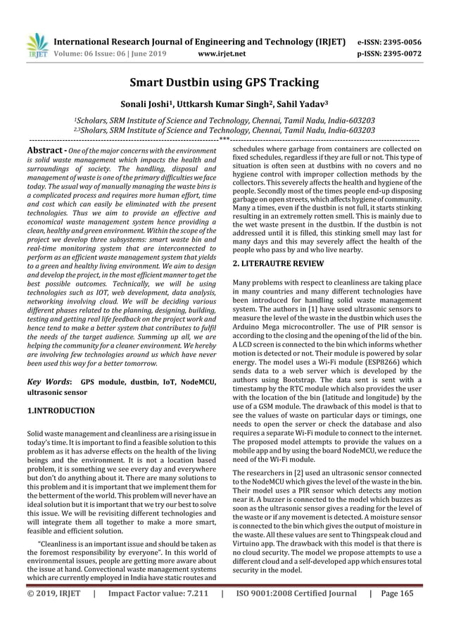 IRJET- Smart Dustbin using GPS Tracking | PDF