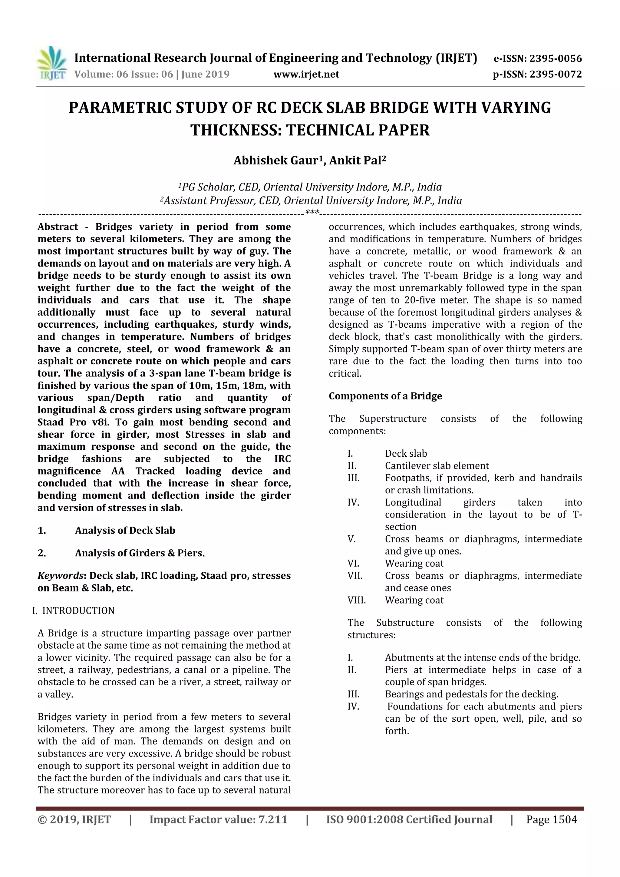 IRJET- Parametric Study of RC Deck Slab Bridge with Varying Thickness ...