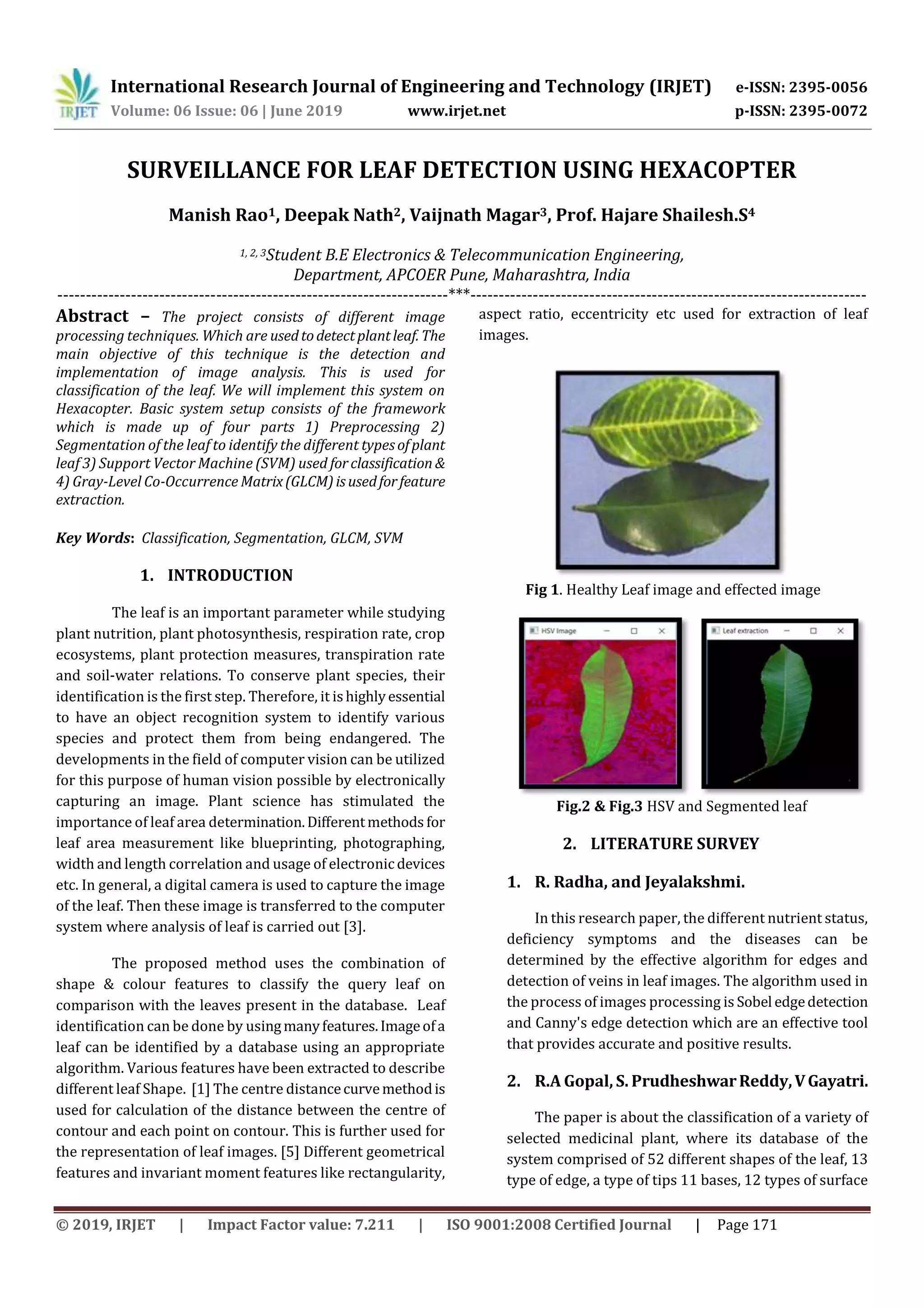IRJET- Surveillance for Leaf Detection using Hexacopter | PDF