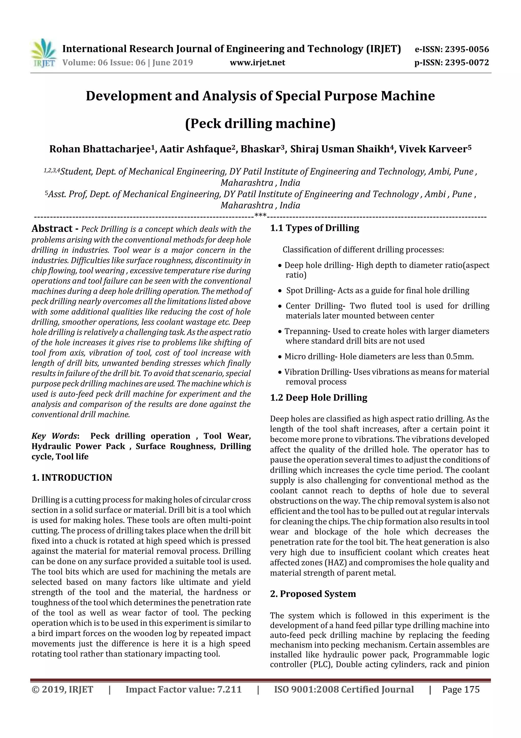 IRJET- Development and Analysis of Special Purpose Machine (Peck Drilling Machine) | PDF