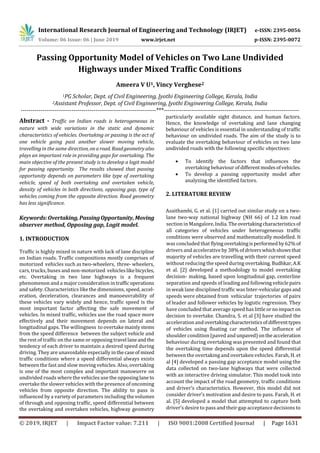 IRJET- Passing Opportunity Model of Vehicles on Two Lane Undivided Highways under Mixed Traffic ...