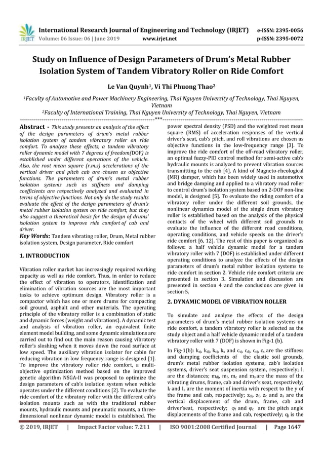 IRJET- Study on Influence of Design Parameters of Drum’s Metal Rubber Isolation System of Tandem ...
