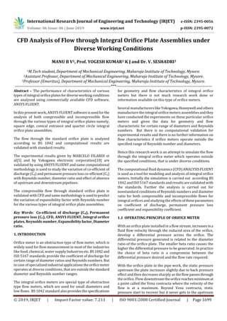 IRJET- CFD Analysis of Flow through Integral Orifice Plate Assemblies Under Diverse Working ...