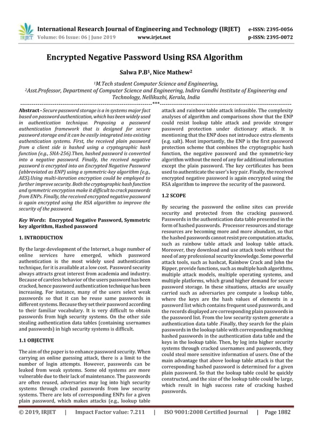 IRJET- Encrypted Negative Password using RSA Algorithm | PDF