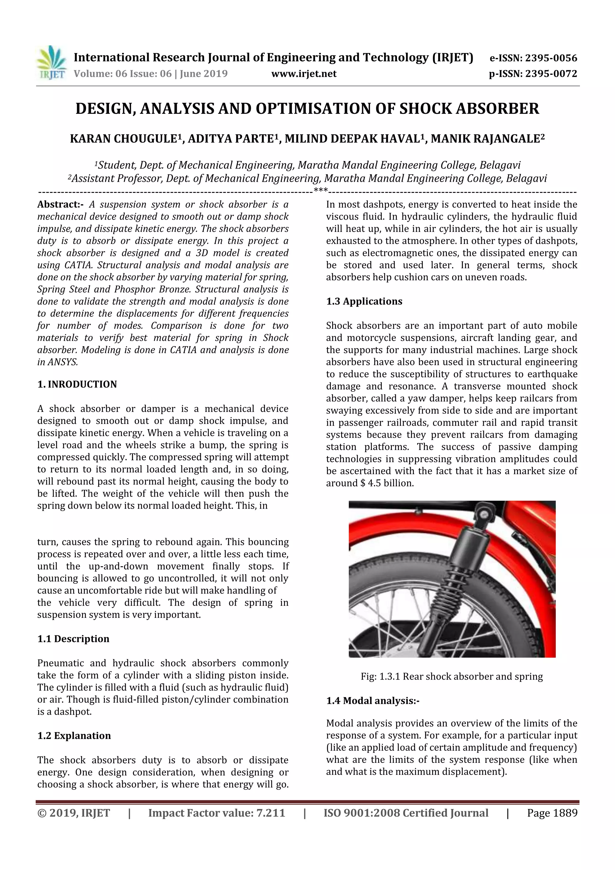 IRJET- Design, Analysis and Optimisation of Shock Absorber | PDF