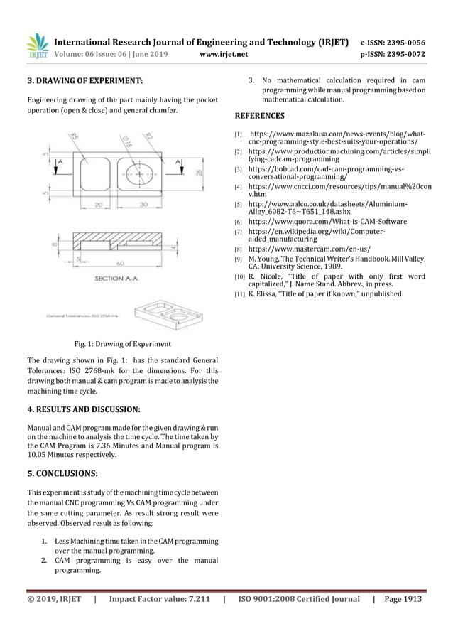 IRJET- Experimental Review of Machining Time Cycles between Manual Programming Vs CAM ...