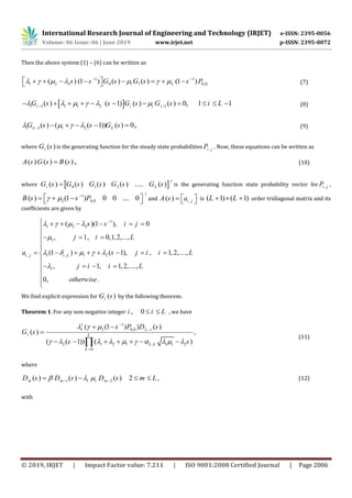 IRJET- Two-Class Priority Queueing System with Restricted Number of Priority Customers and ...