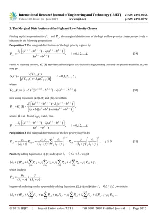 IRJET- Two-Class Priority Queueing System with Restricted Number of Priority Customers and ...