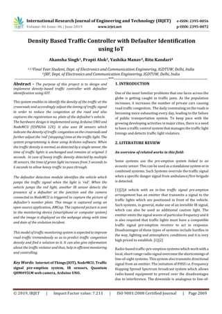 IRJET- Density based Traffic Controller with Defaulter Identification using IoT | PDF
