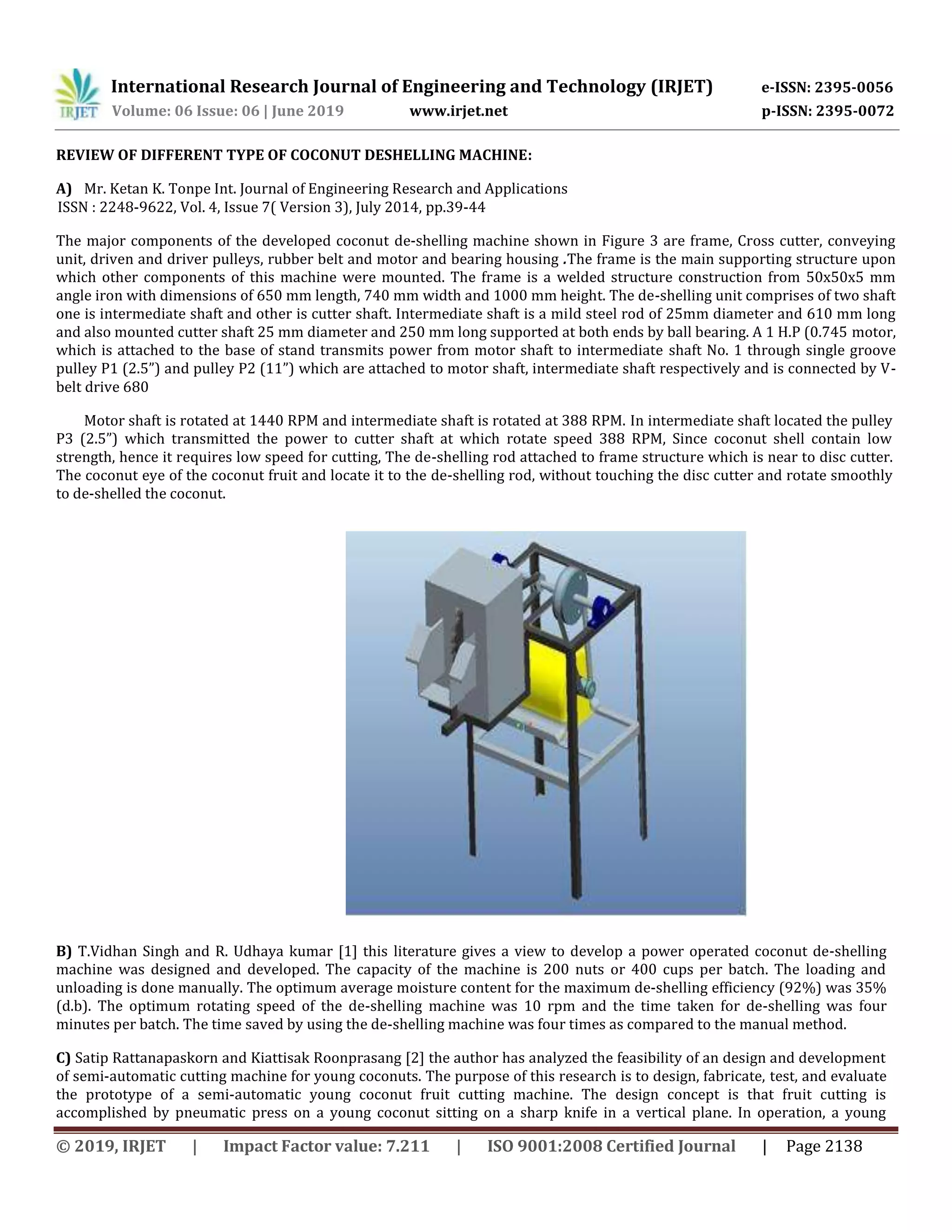 IRJET- A Review on Design and Development of Coconut Deshelling Machine | PDF