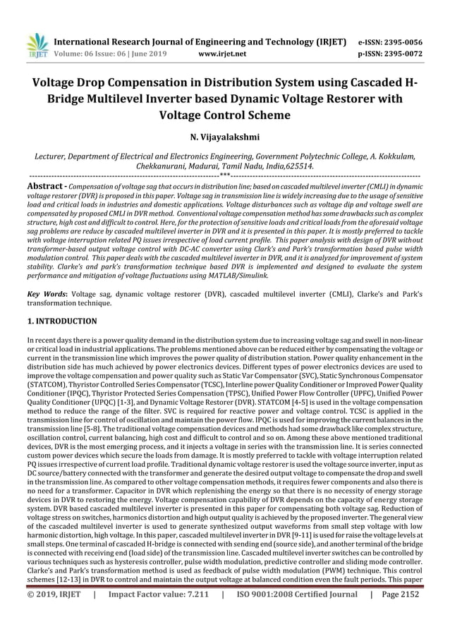 IRJET- Voltage Drop Compensation in Distribution System using Cascaded H-Bridge Multilevel ...