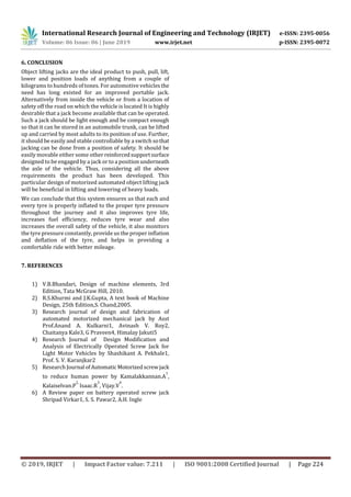 IRJET- Inbuilt Motor Operated Screw Jack and Automatic Tyre Inflation System | PDF