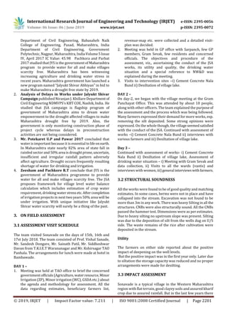 IRJET- A Research Paper on Jalyukt Shivar Abhiyan Assessment (Sonavade ...