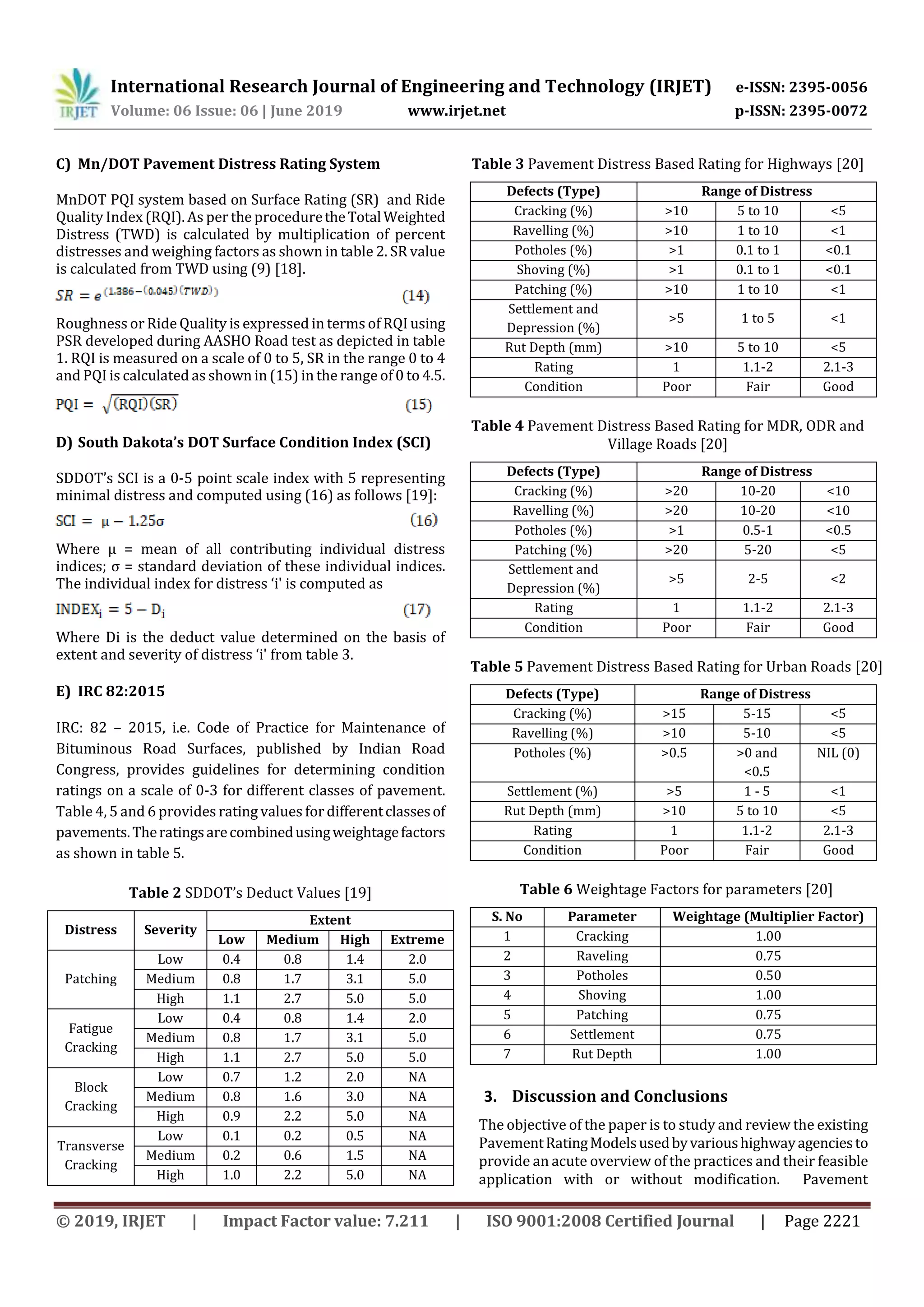IRJET- A Review of Pavement Condition Rating Models for Flexible Pavements | PDF