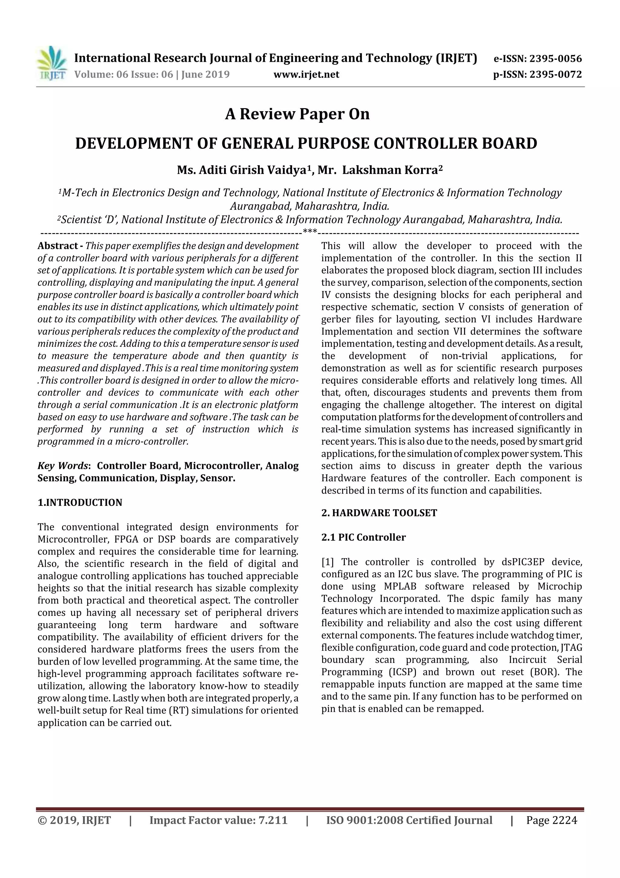 IRJET- A Review Paper on Development of General Purpose Controller Board | PDF