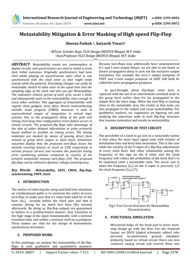IRJET- Metastability Mitigation & Error Masking of High Speed Flip-Flop | PDF