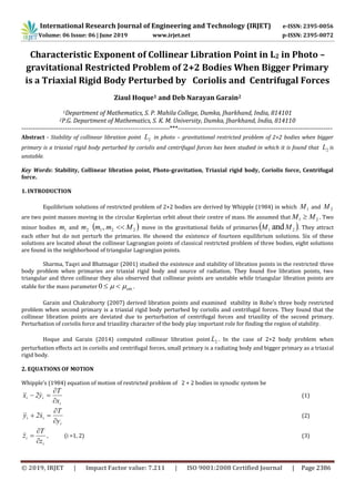 IRJET- Characteristic Exponent of Collinear Libration Point in L2 in ...