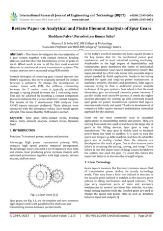 IRJET- Review Paper on Analytical and Finite Element Analysis of Spur Gears | PDF