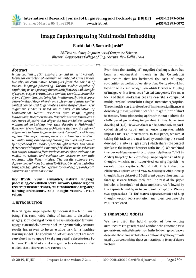 IRJET- Image Captioning using Multimodal Embedding | PDF