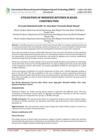 IRJET- Utilisation of Modified Bitumen in Road Construction | PDF