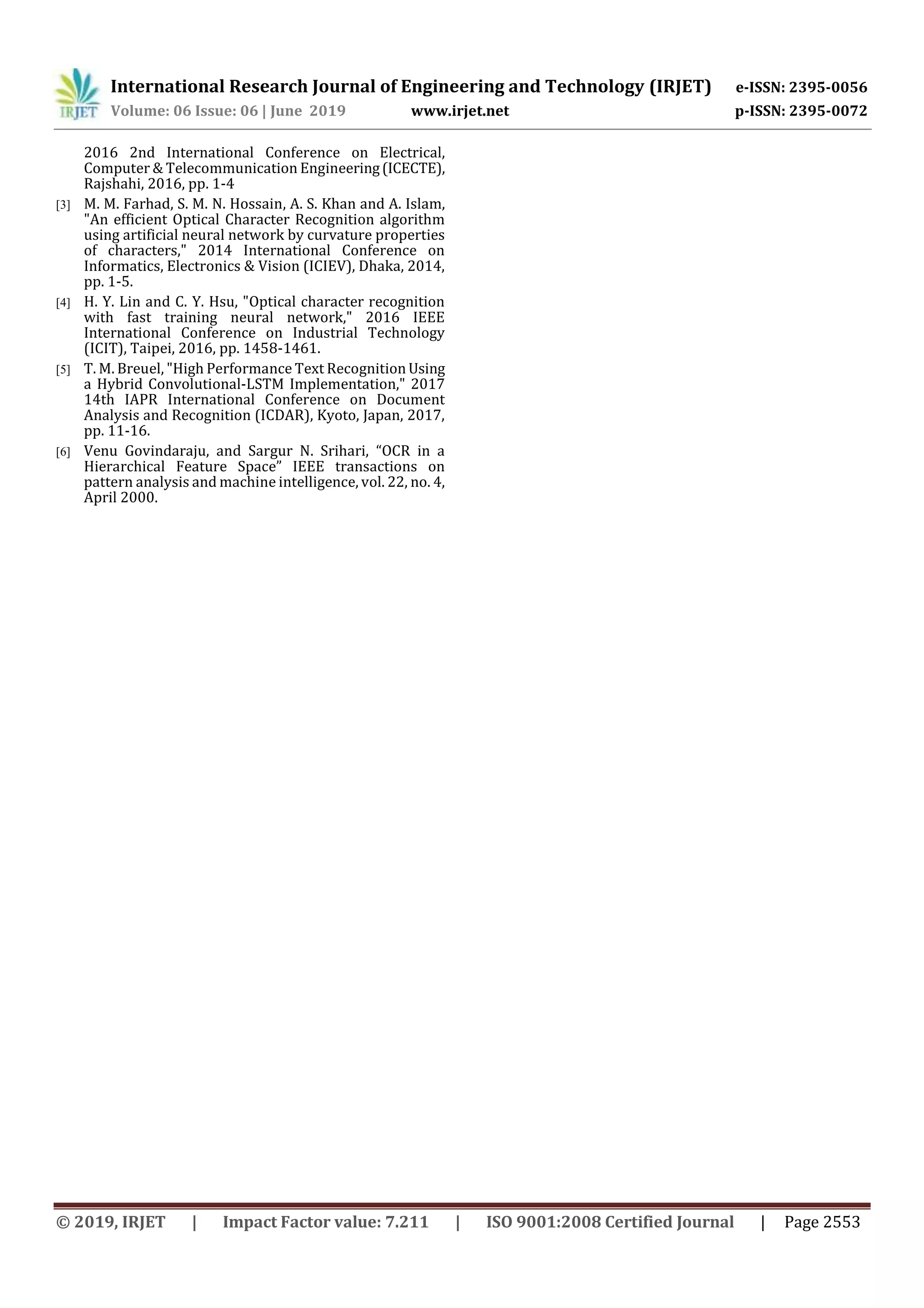 IRJET- Optical Character Recognition using Neural Networks by Classification based on Symmetry | PDF