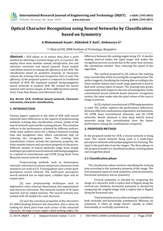 IRJET- Optical Character Recognition using Neural Networks by Classification based on Symmetry | PDF