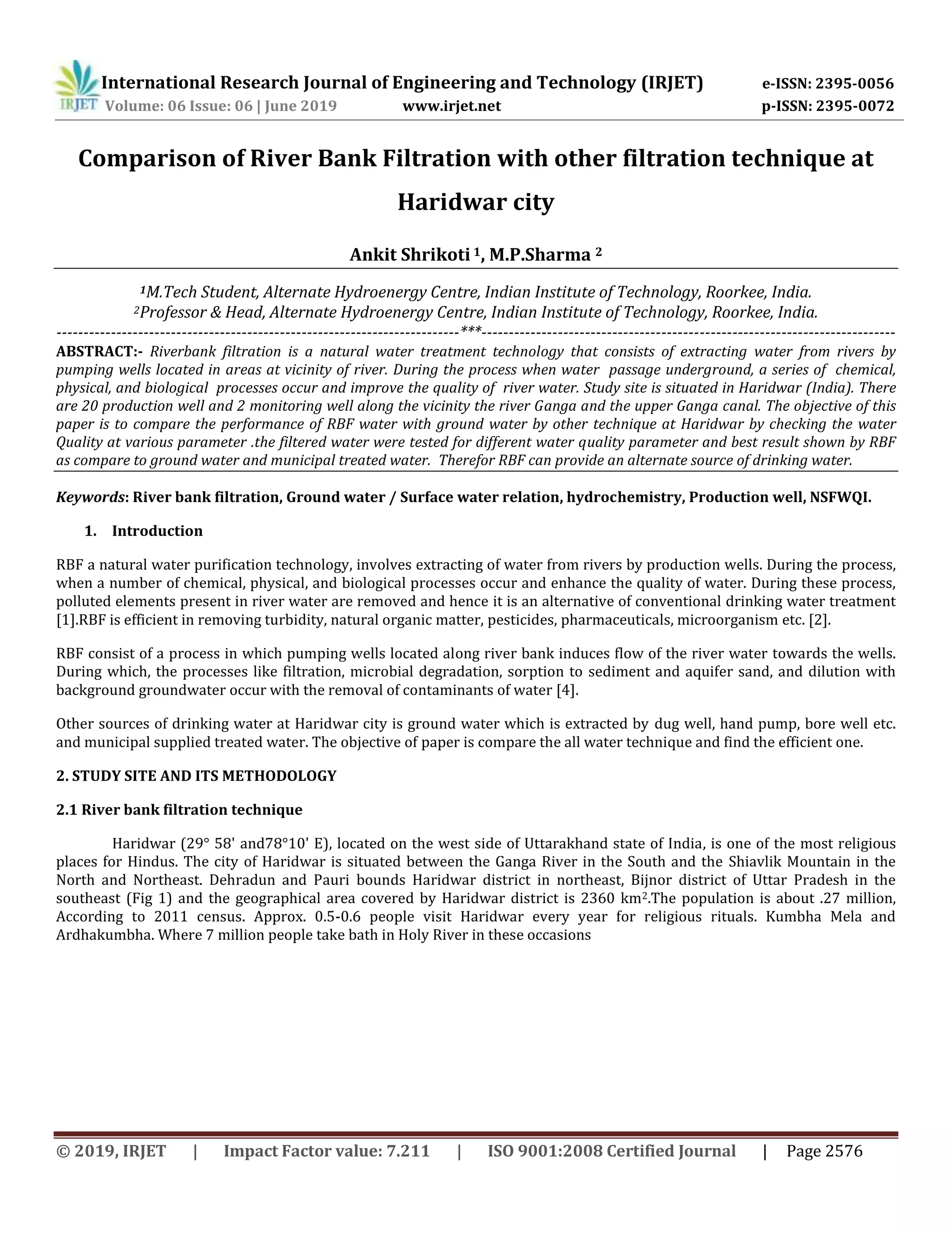 IRJET- Comparison of River Bank Filtration with other Filtration ...