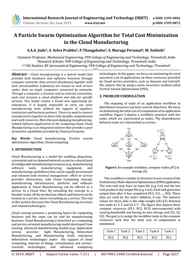 Irjet A Particle Swarm Optimization Algorithm For Total Cost