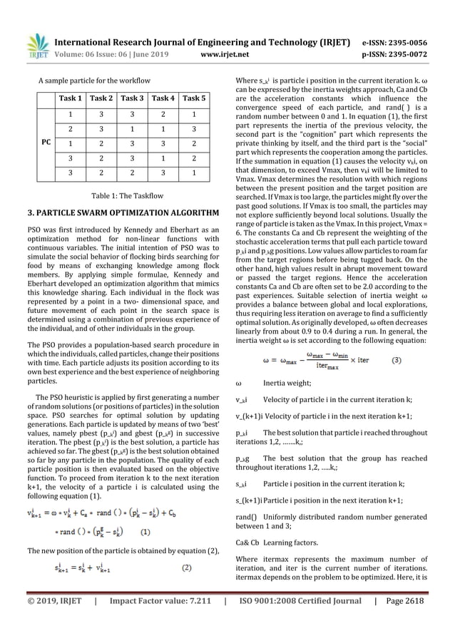 IRJET- A Particle Swarm Optimization Algorithm for Total Cost Minimization in the Cloud ...