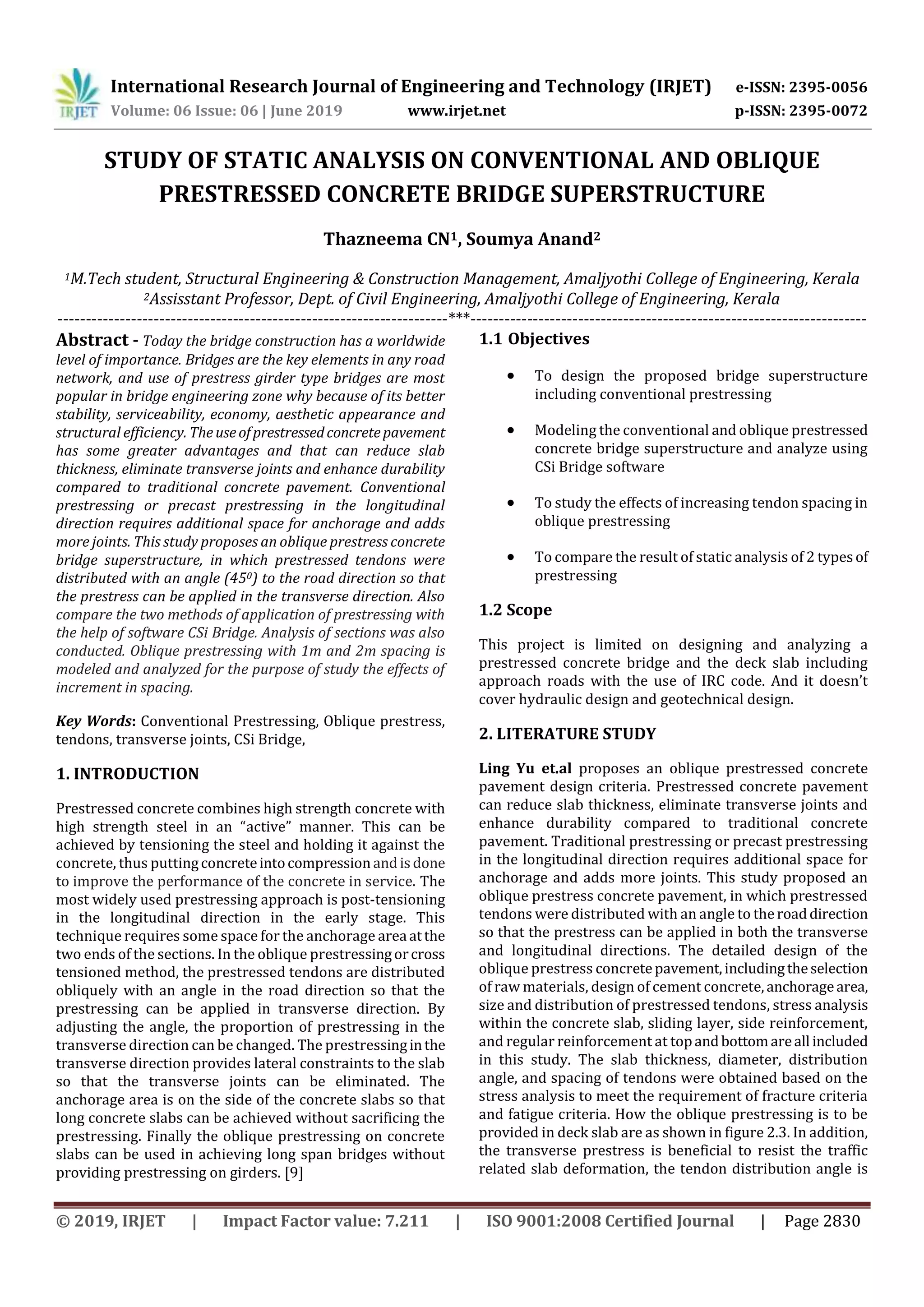 IRJET- Study of Static Analysis on Conventional and Oblique Prestressed Concrete Bridge ...