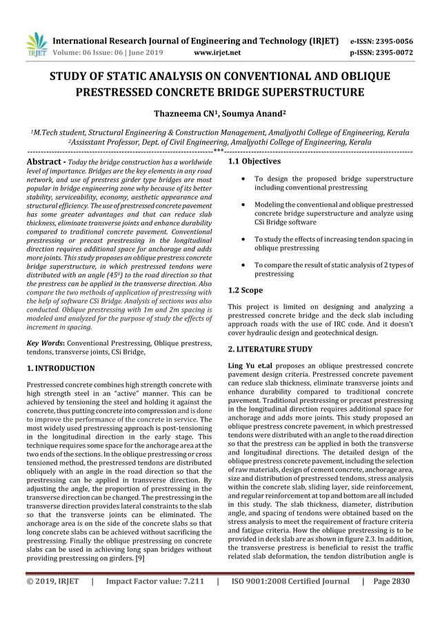 IRJET- Study of Static Analysis on Conventional and Oblique Prestressed Concrete Bridge ...