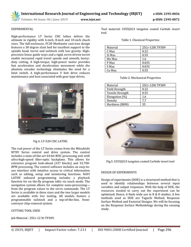 Irjet Taguchi Optimization Of Cutting Parameters For Surface Roughness And Material Removal