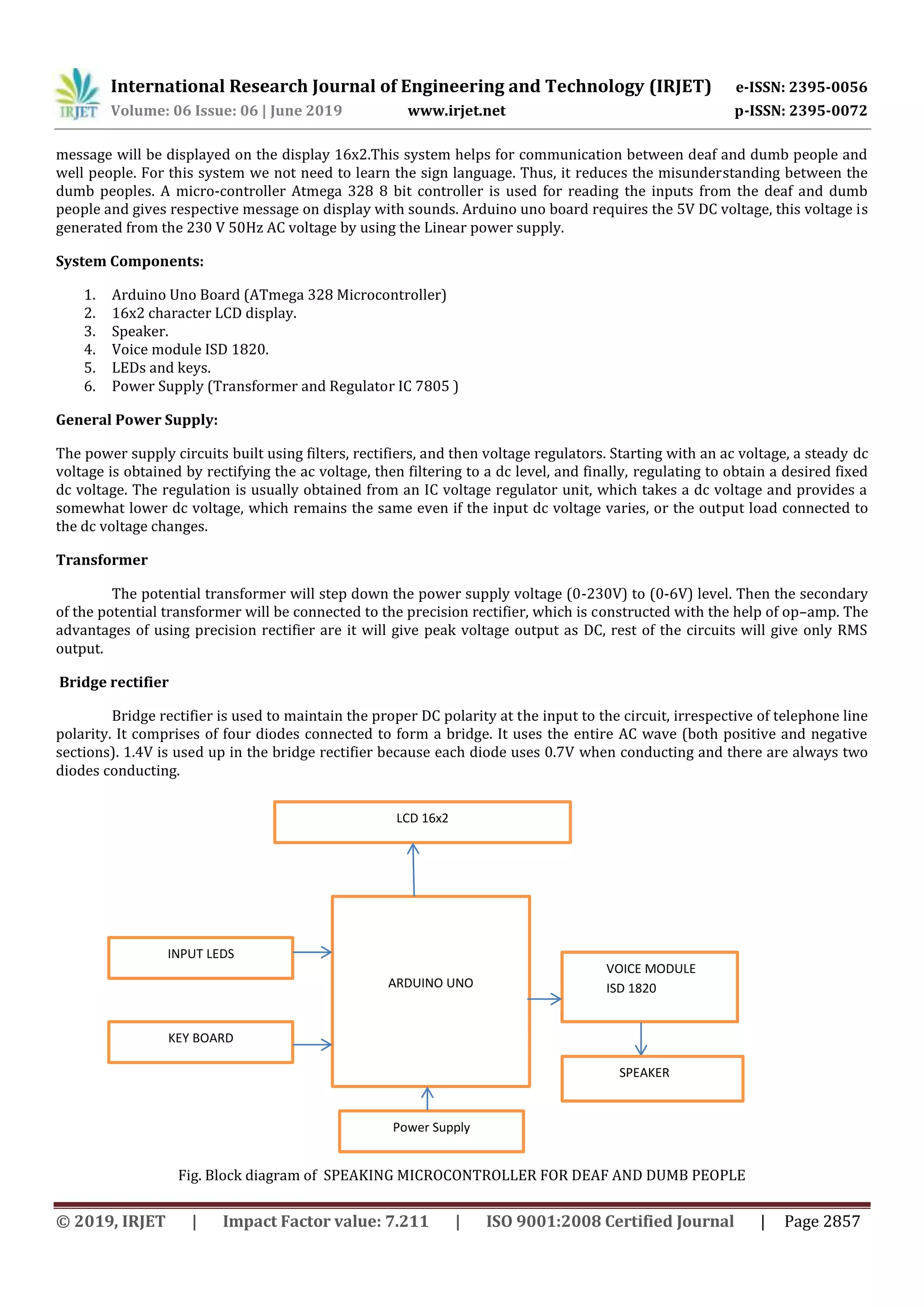 IRJET- Speaking Microcontroller for Deaf and Dumb People | PDF