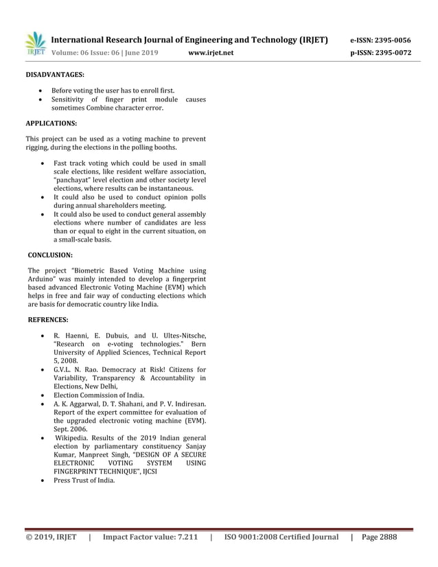 IRJET- Biometric based Electronic Voting Machine (EVM) using Arduino ... IRJET- Biometric based Electronic Voting Machine (EVM) using Arduino ...