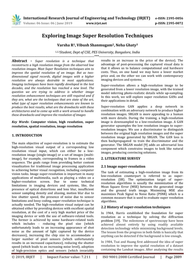 IRJET- Exploring Image Super Resolution Techniques | PDF
