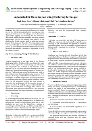 IRJET- Automated CV Classification using Clustering Technique | PDF