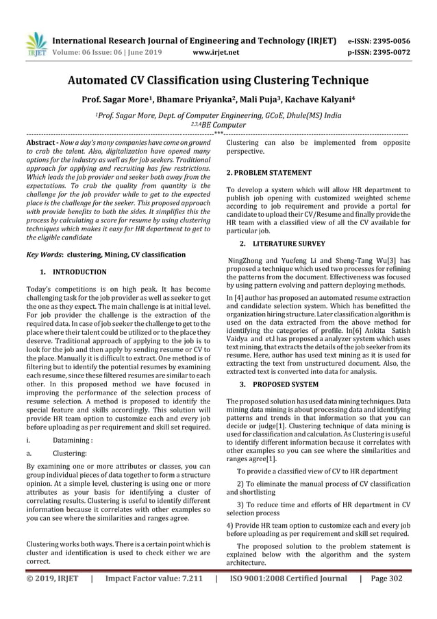 IRJET- Automated CV Classification using Clustering Technique | PDF