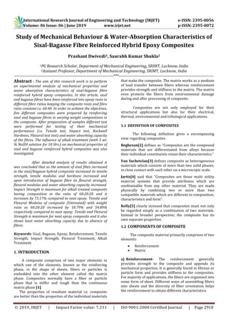 IRJET- Study of Mechanical Behaviour & Water-Absorption Characteristics of Sisal-Bagasse Fibre ...