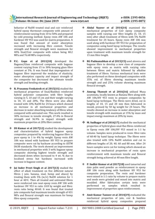 IRJET- Study of Mechanical Behaviour & Water-Absorption Characteristics of Sisal-Bagasse Fibre ...