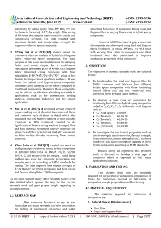 IRJET- Study of Mechanical Behaviour & Water-Absorption Characteristics of Sisal-Bagasse Fibre ...